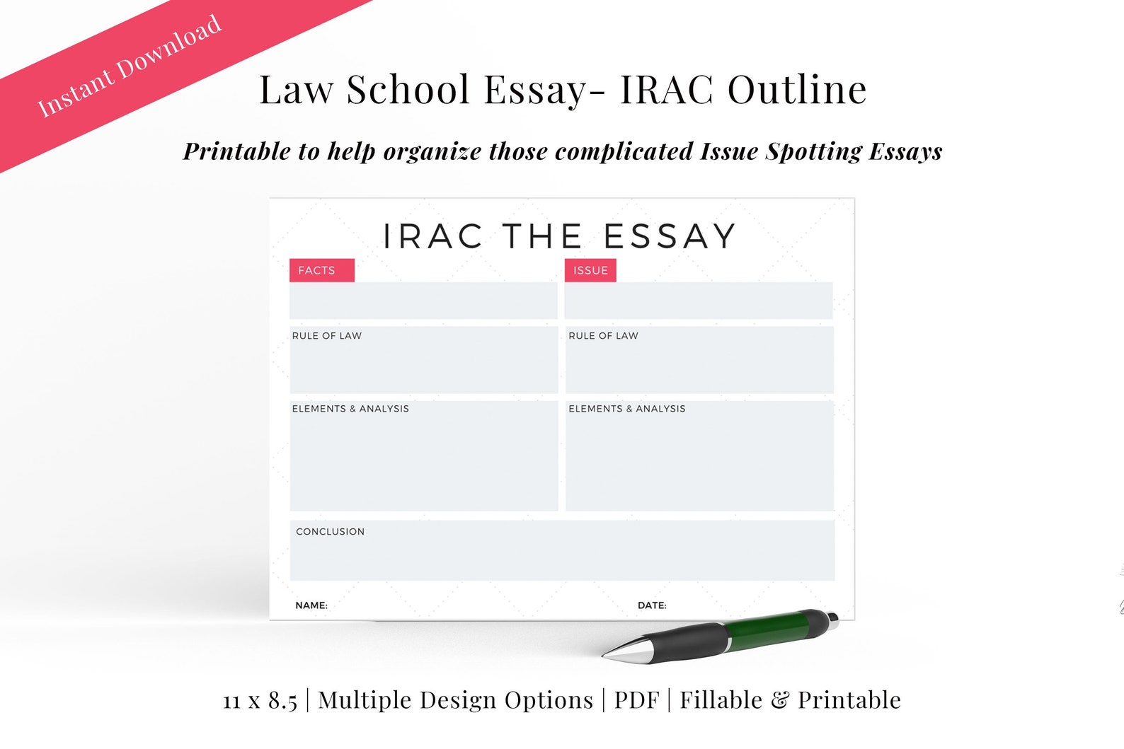 Law School IRAC Essay Outline BUNDLE Set of 4 Template Law School Essay ...