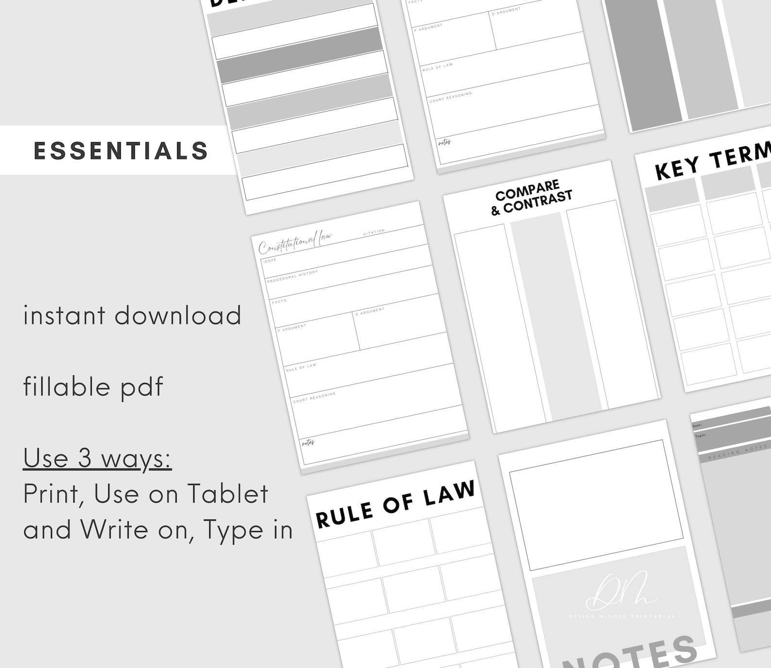 Law School Bundle Essentials Case Brief Template Printer Friendly Note ...