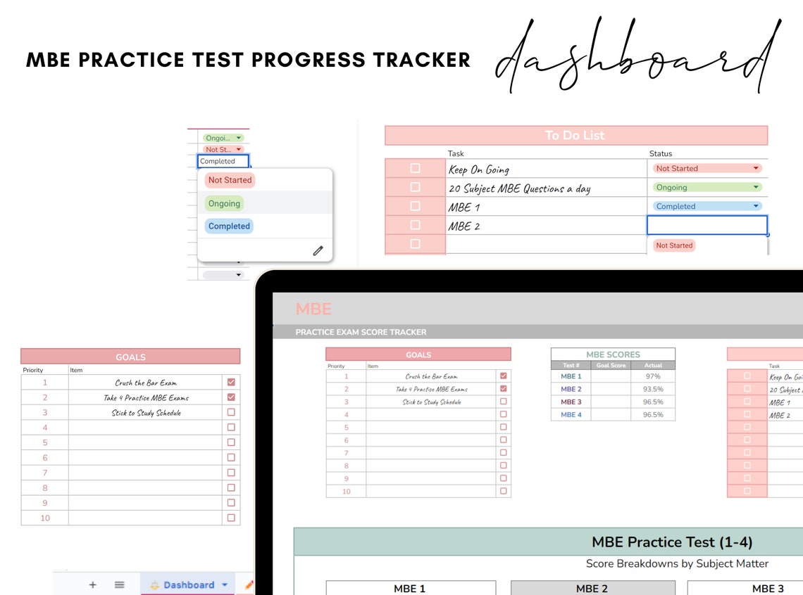 MBE Bar Exam Prep: Progress Tracker | Google Sheets Grade Tracker | MBE Subject Breakdown | Law ...
