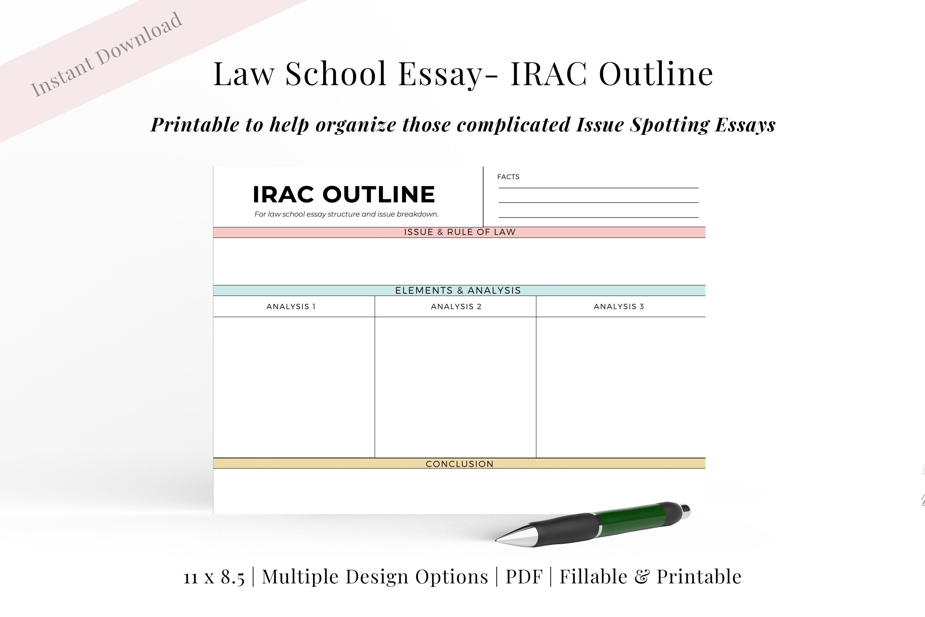 Law School IRAC Essay Outline | Printable | Instant Download | Fillable ...