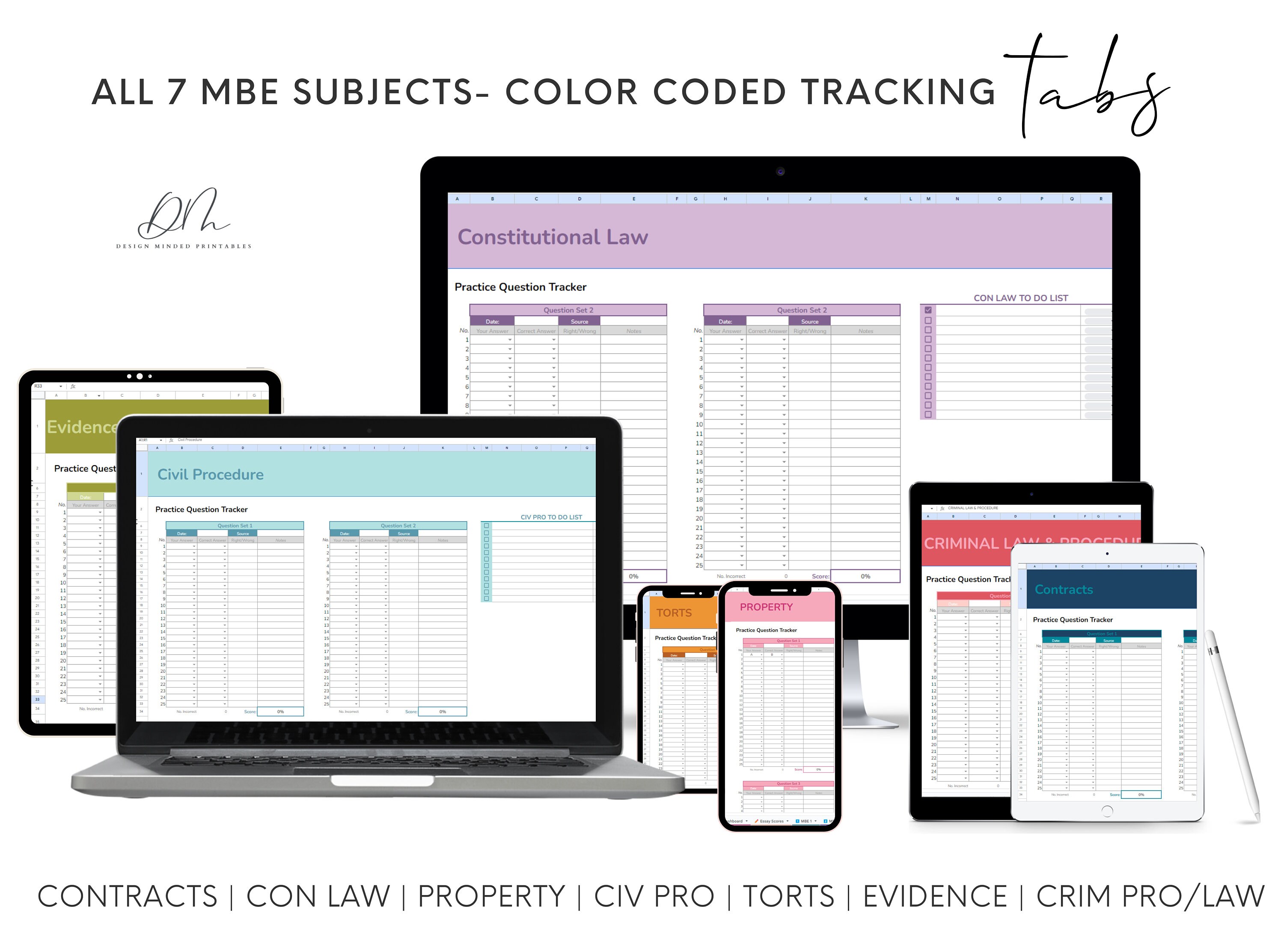 MBE Bar Exam Prep: Progress Tracker | Google Sheets Grade Tracker | MBE Subject Breakdown | Law ...