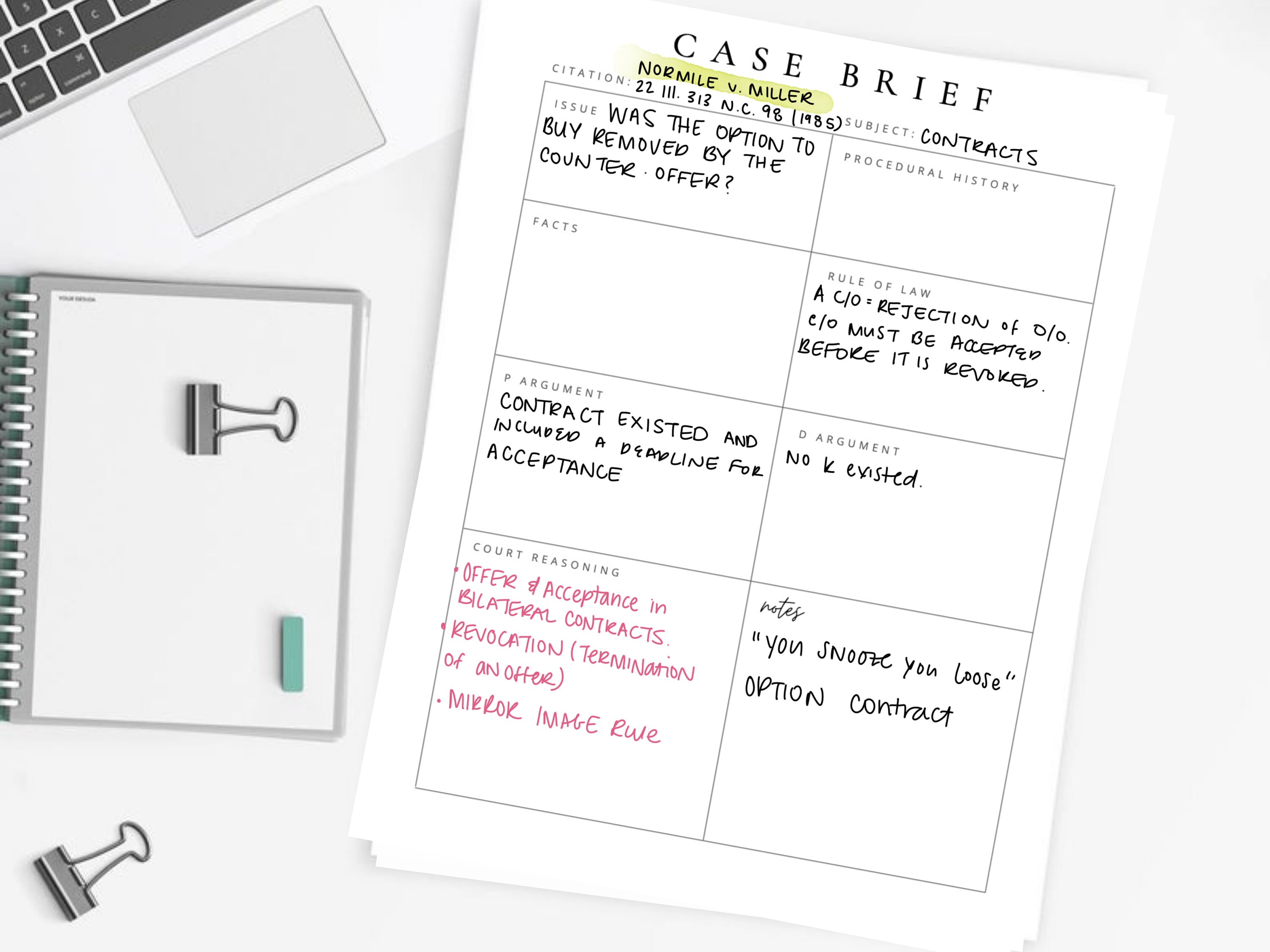 Case Brief Template and Class Lecture Notes Template Law - Etsy