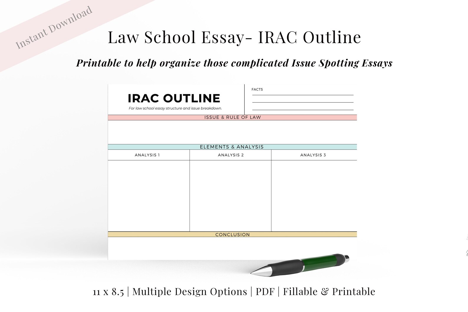 Law School IRAC Essay Outline BUNDLE Set of 4 Template Law School Essay ...