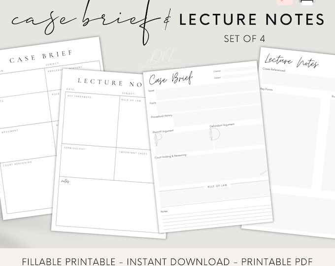 Law School Case Brief and Lecture Notes Template Set 1L Printable Legal ...