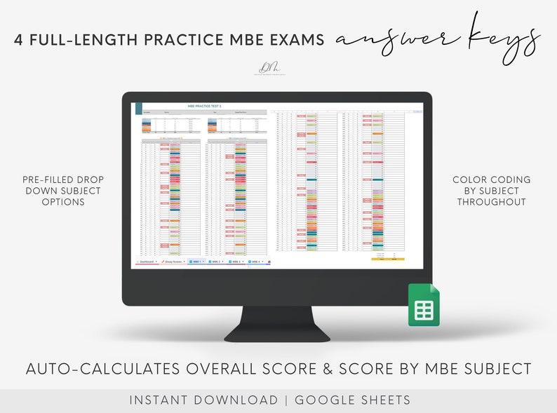 MBE Bar Exam Prep: Progress Tracker | Google Sheets Grade Tracker | MBE Subject Breakdown | Law ...