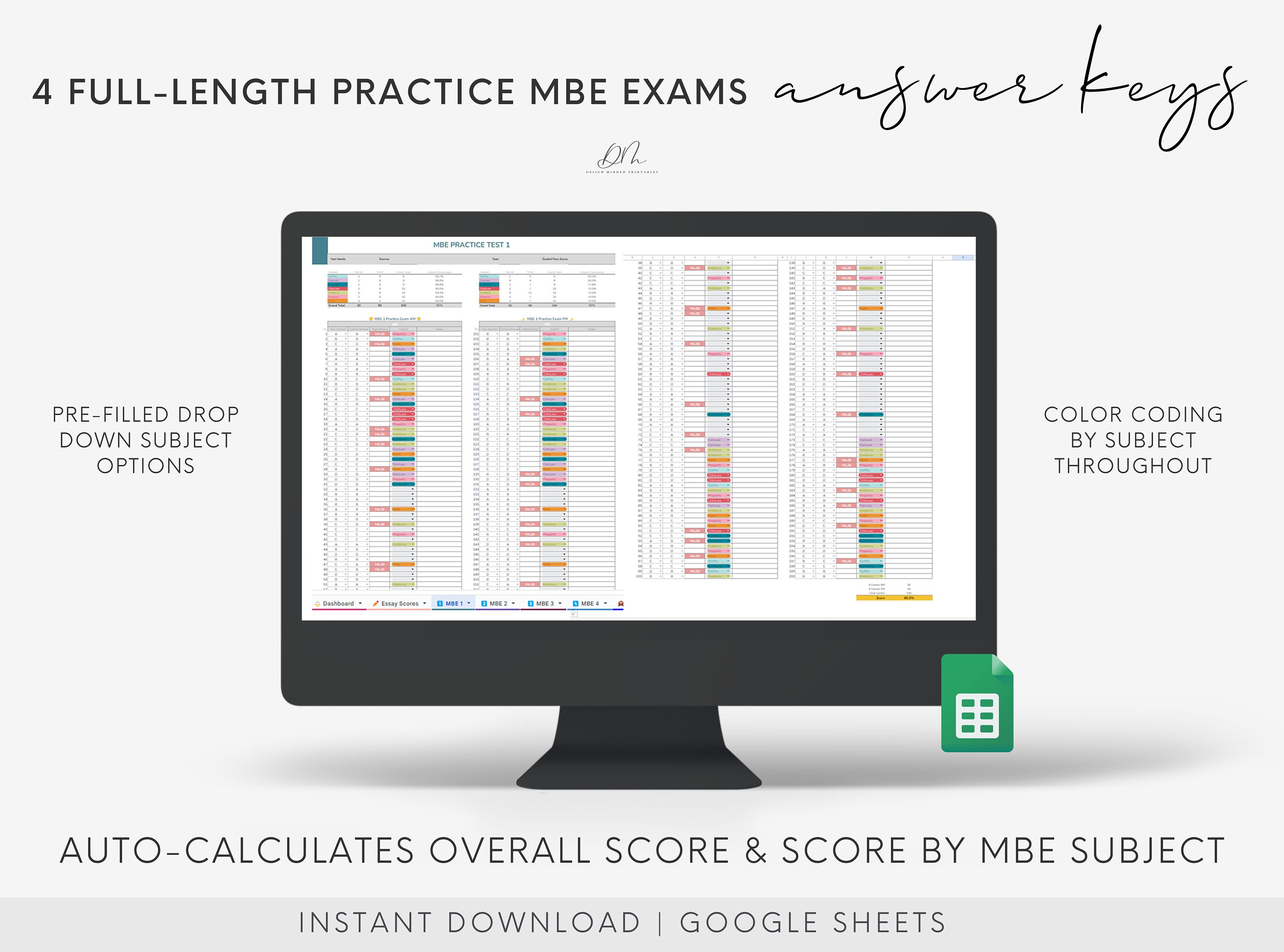 MBE Bar Exam Prep: Progress Tracker | Google Sheets Grade Tracker | MBE ...