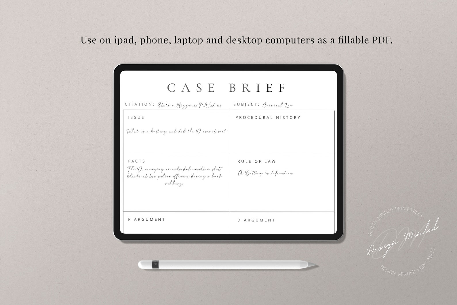 Law School Case Brief Template Printable Legal Brief - Etsy