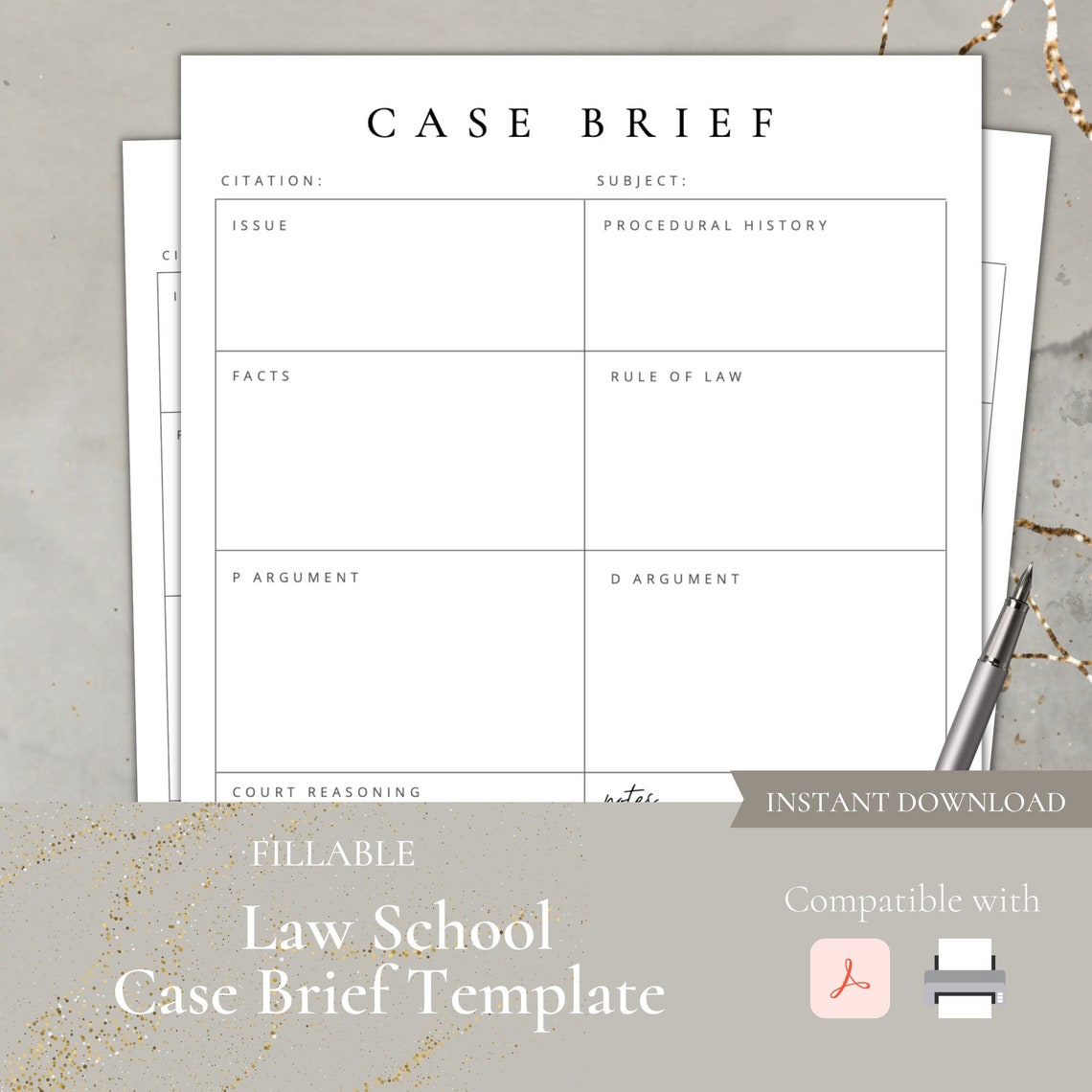 Law School Case Brief Template Printable Legal Brief - Etsy