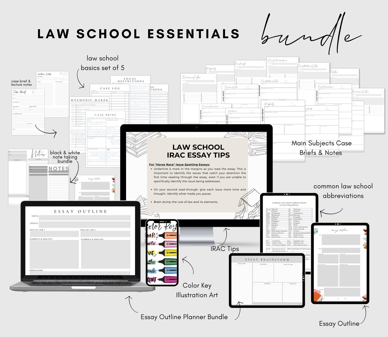 Law School Essentials Bundle | Case Brief, Notes Template (fillable PDF ...
