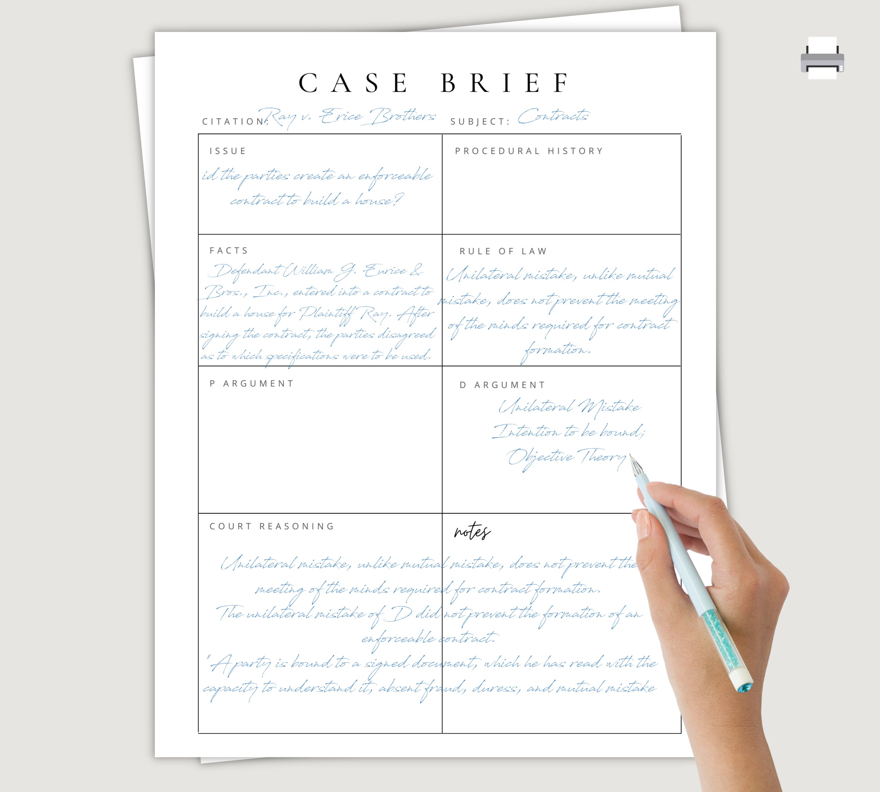 Case Brief Template and Class Lecture Notes Template Law - Etsy