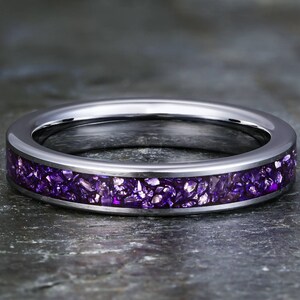Purple Amethyst Ring Silver Tungsten Ring Womens Ring Mens - Etsy