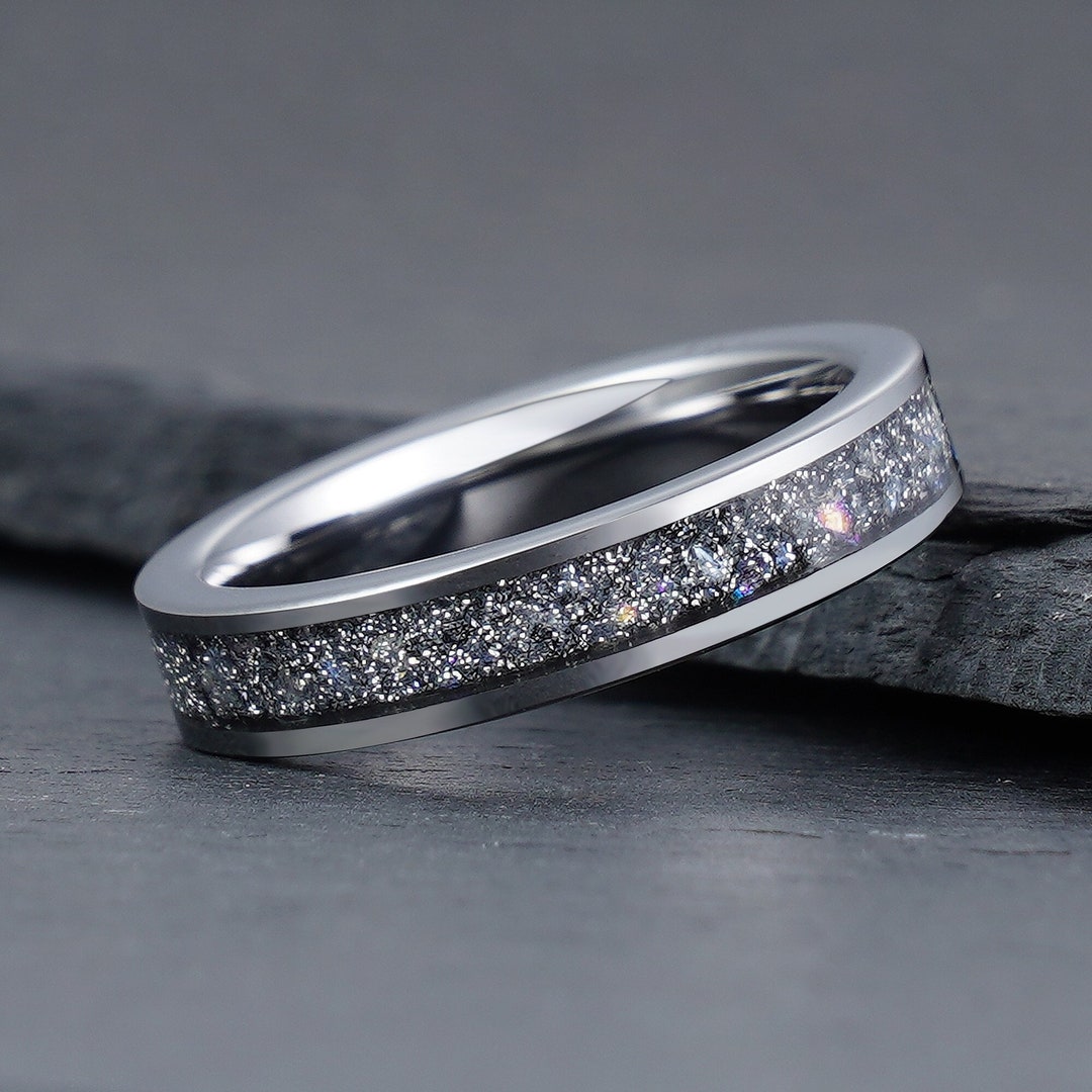 Rainbow Moonstone Ring, June Birthstone Ring, Silver Tungsten Ring ...