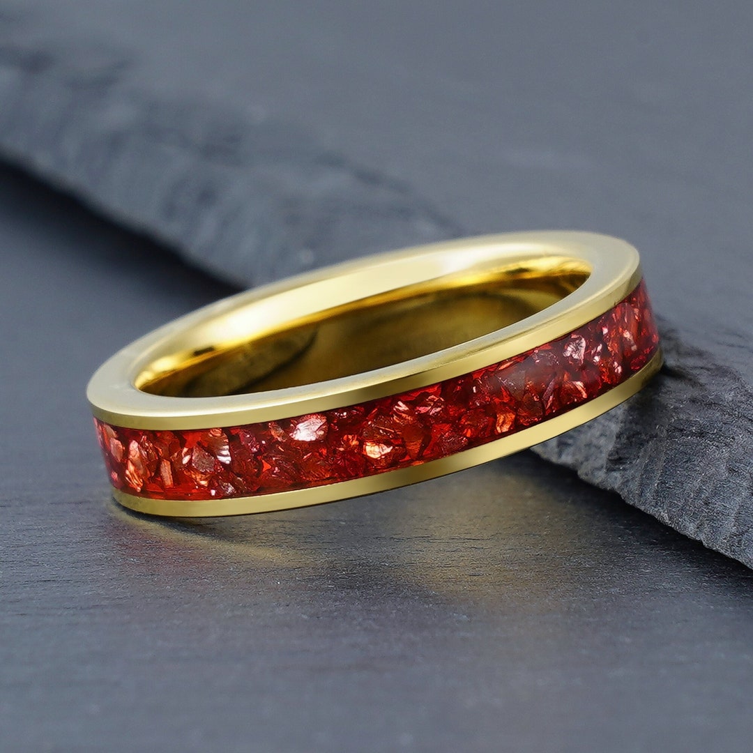 Red Ruby Ring, Gold Tungsten Ring, Mens Wedding Ring, Womens Wedding ...