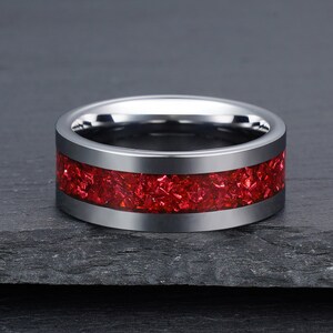 Ruby Ring Set, Silver Tungsten Ring Set, His and Hers Wedding Ring ...