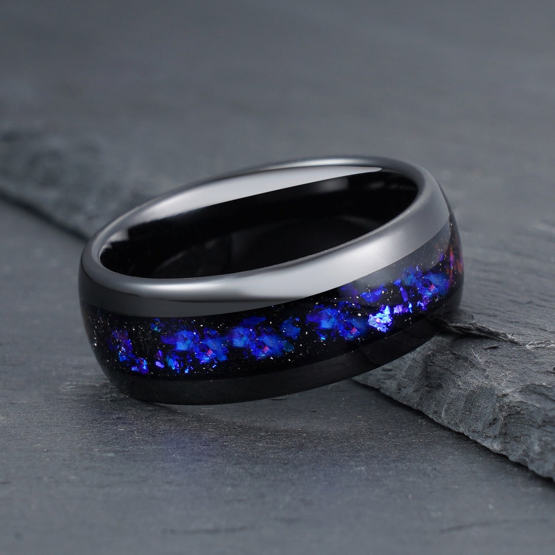 Nebula Ring, Outer Space Ring, Black Tungsten Ring, Mens Wedding Ring ...
