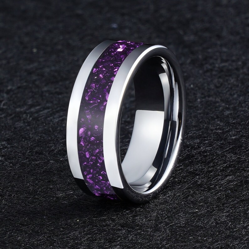 Purple Amethyst Ring Silver Tungsten Ring Womens Ring Mens - Etsy