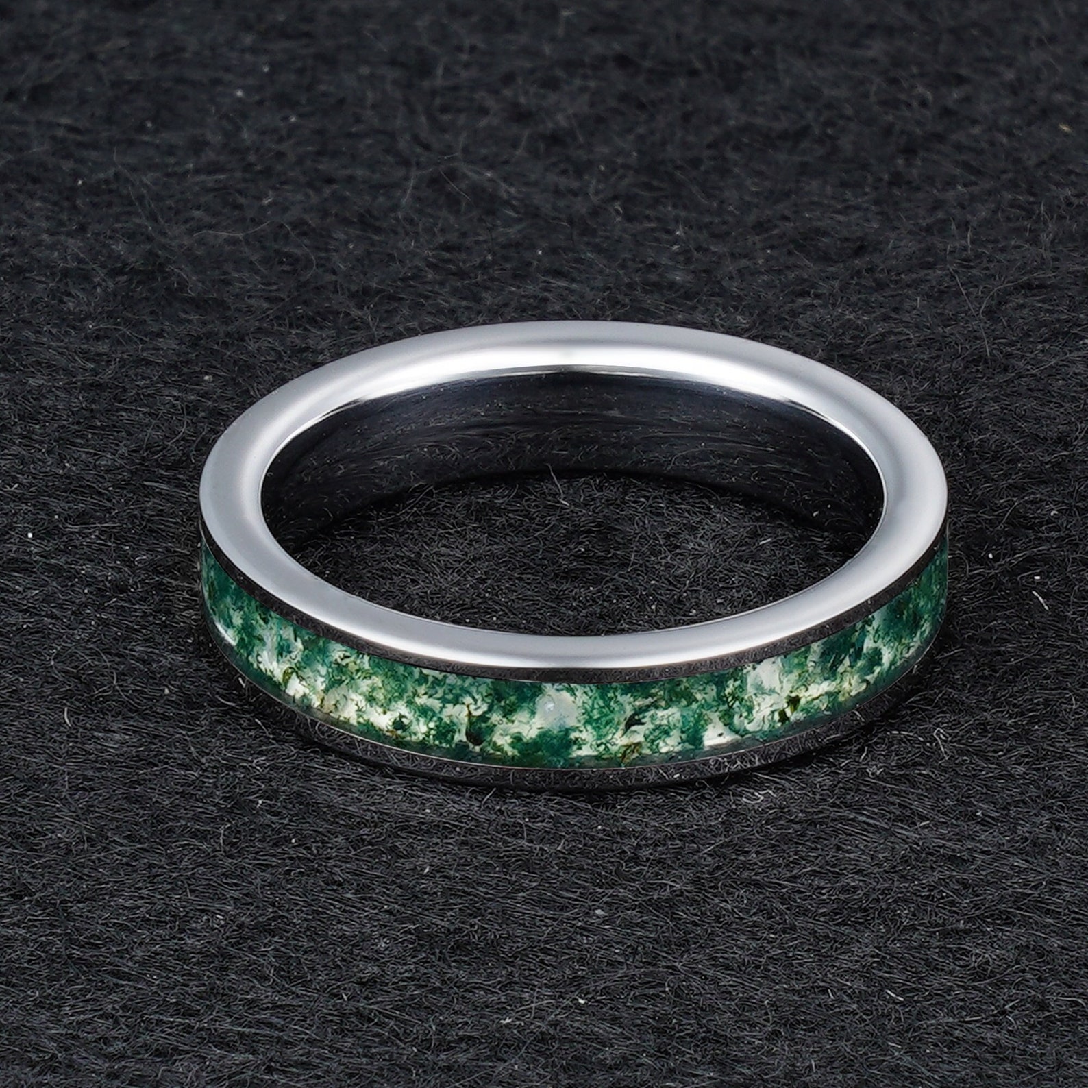 Green Moss Agate Ring Silver Tungsten Ring Silver Wedding - Etsy