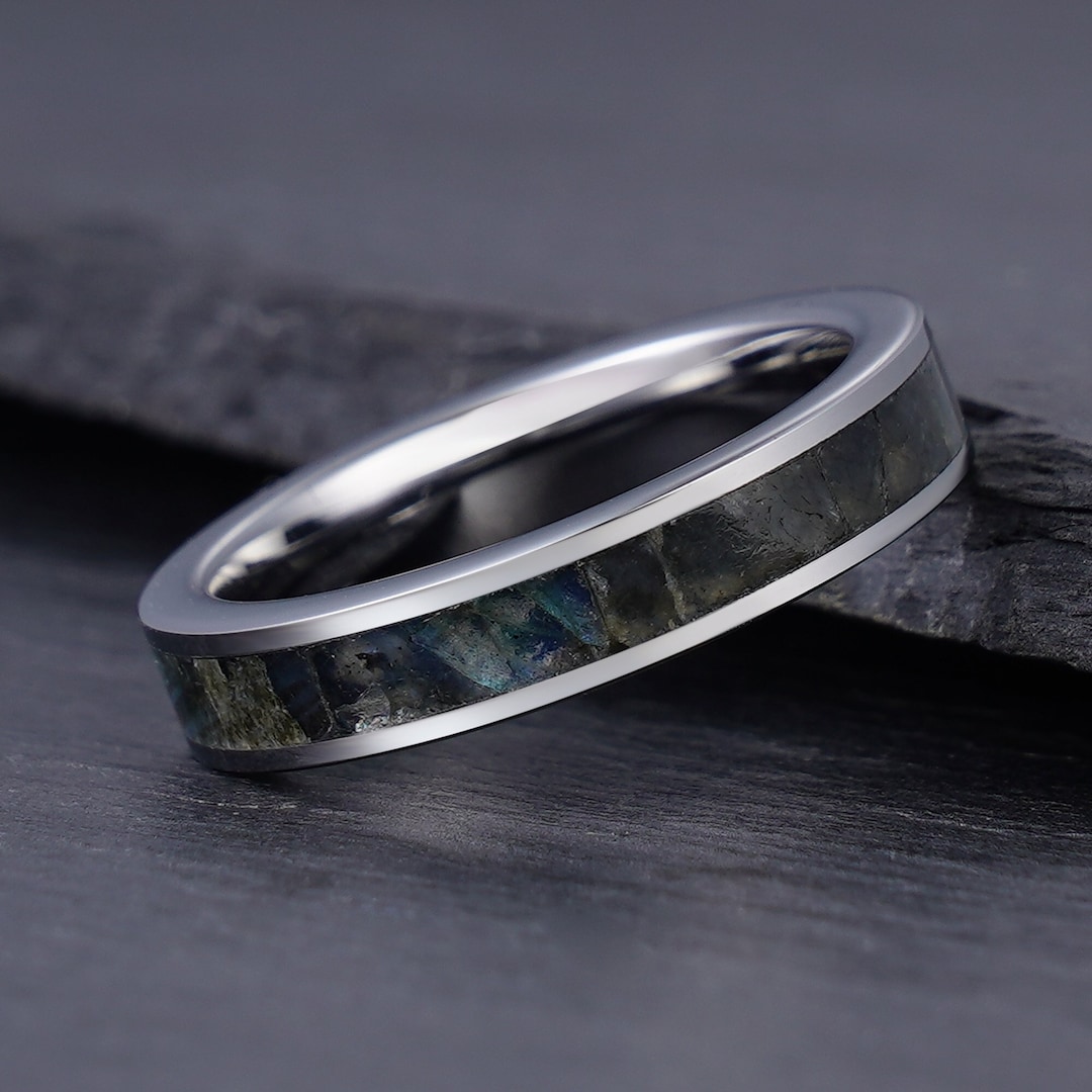 Labradorite Ring, Silver Tungsten Ring, Mens Wedding Ring, Womens ...