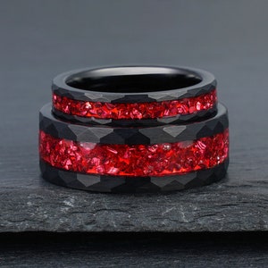 Hammered Ruby Ring, Black Tungsten Ring, Mens Wedding Ring, Womens ...