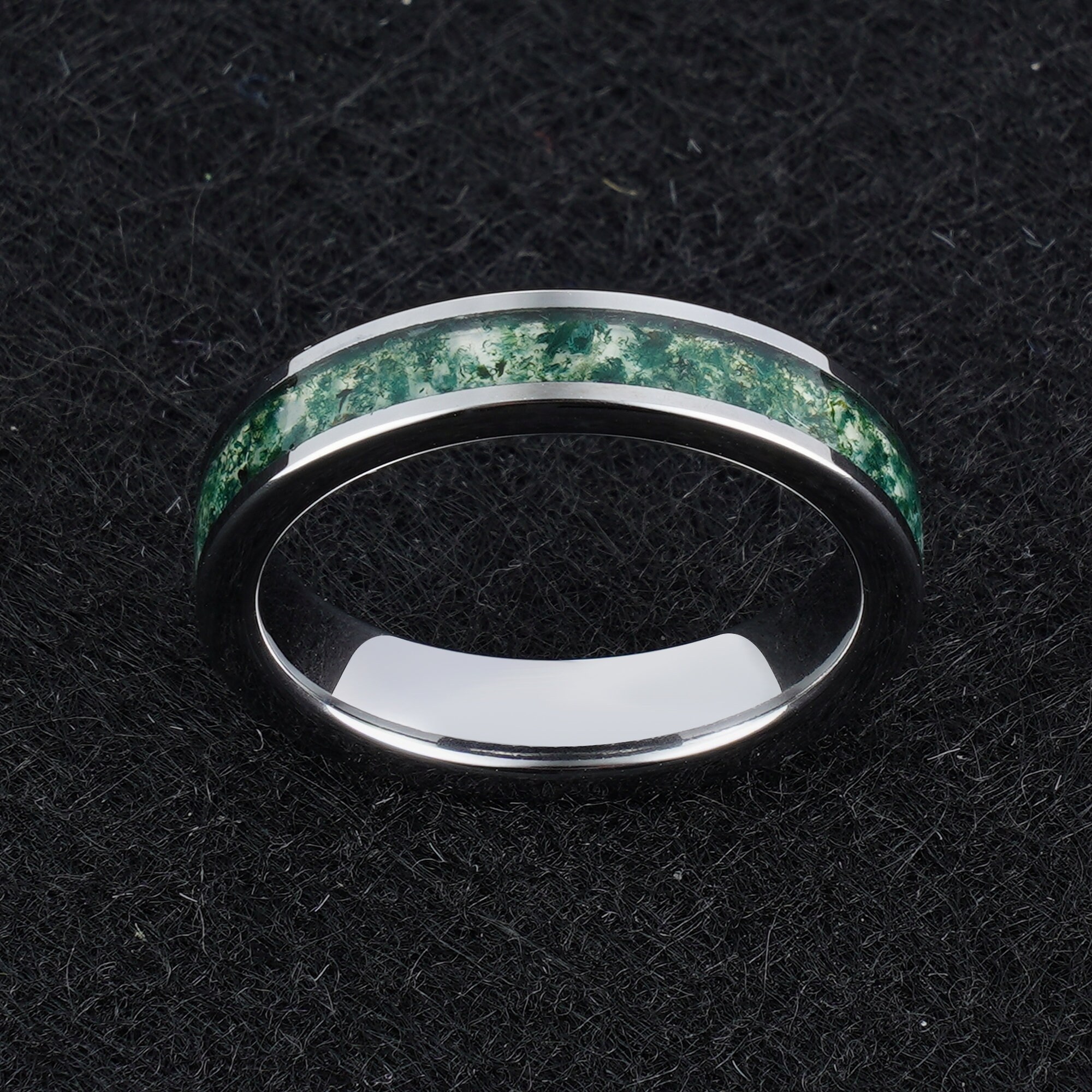 Green Moss Agate Ring Silver Tungsten Ring Silver Wedding - Etsy