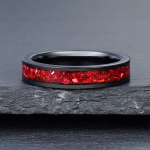 Red Ruby Ring, Black Tungsten Ring, Mens Wedding Ring, Womens Wedding ...