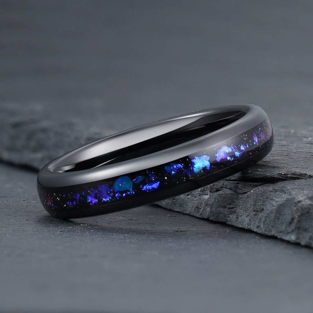Nebula Ring, Outer Space Ring, Black Tungsten Ring, Mens Wedding Ring ...