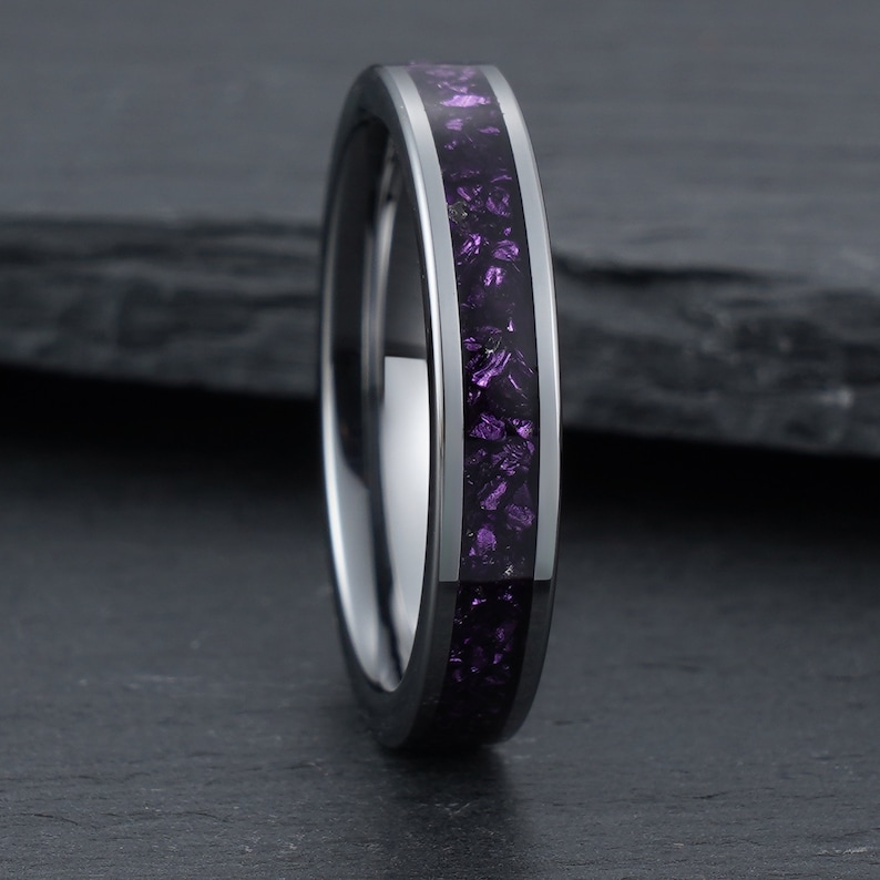 Purple Amethyst Ring Set, Silver Tungsten Ring, His and Hers Wedding ...