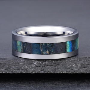 Labradorite Ring, Silver Tungsten Ring, Mens Wedding Ring, Womens ...