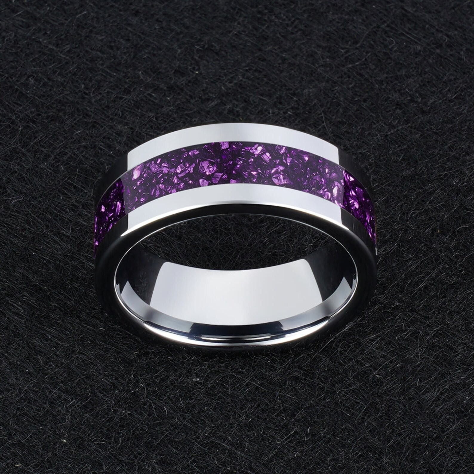 Purple Amethyst Ring Silver Tungsten Ring Womens Ring Mens - Etsy