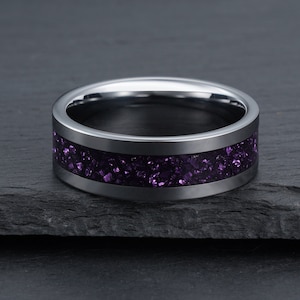 Purple Amethyst Ring Set, Silver Tungsten Ring, His and Hers Wedding ...