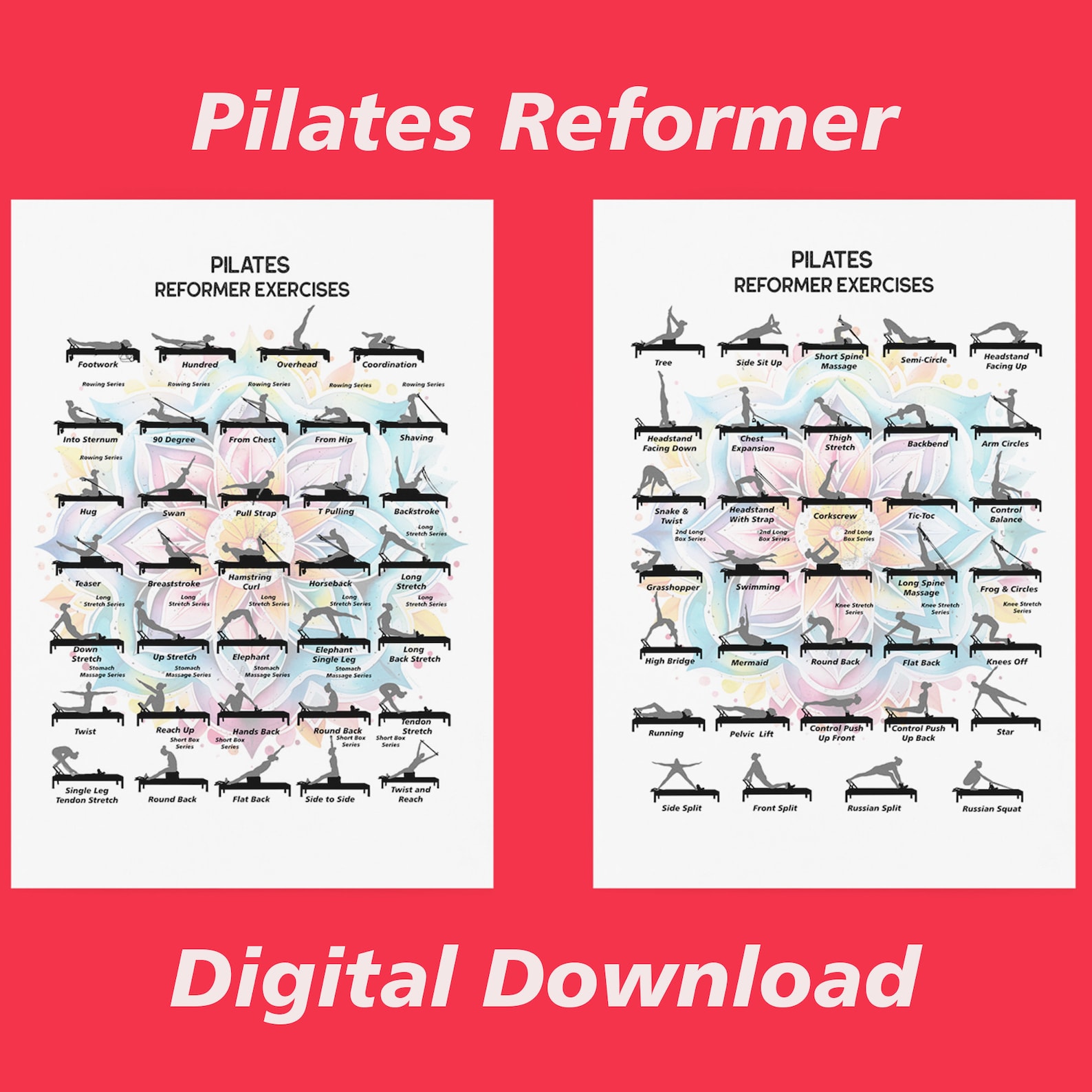 Pilates Poster 68 Move Reformer colorful Lotus Pilates Studio Printable ...