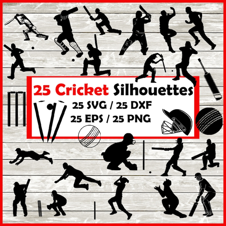 Cricket Silhouette Pack - 25 Cricket Player Designs Digital Download ...