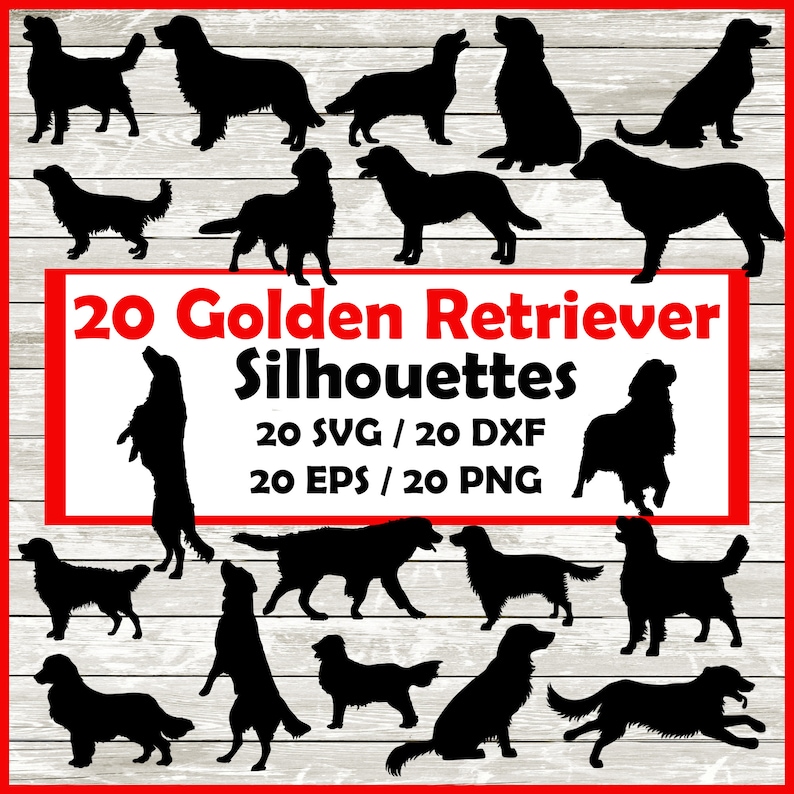 Golden Retriever Dog Silhouette Pack 20 Designs Digital - Etsy UK