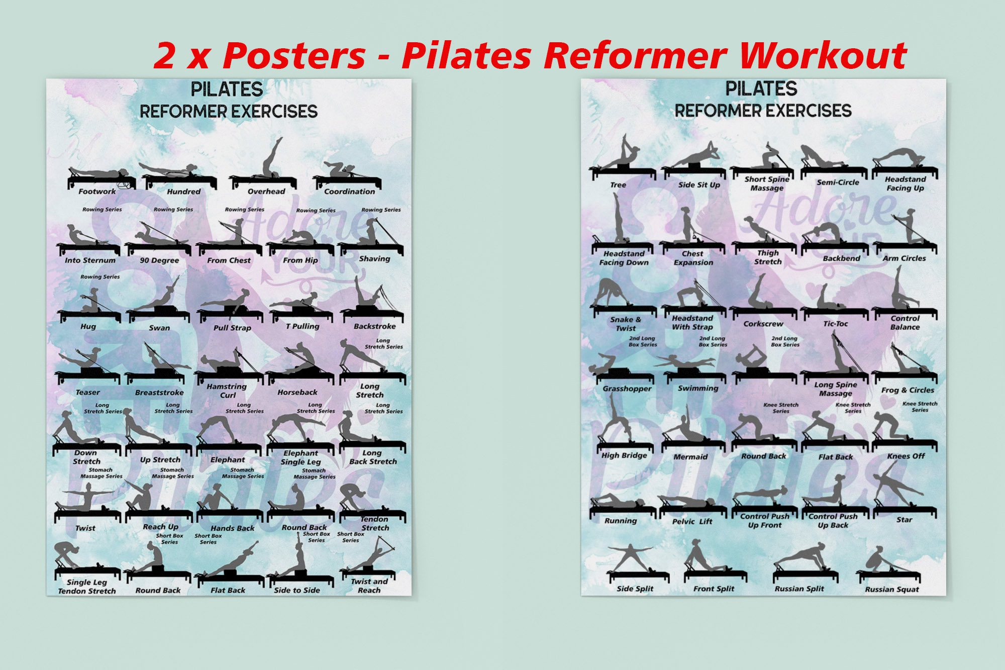 Pilates Poster 68 Move Reformer colorful Pilates Studio Poster Unique ...