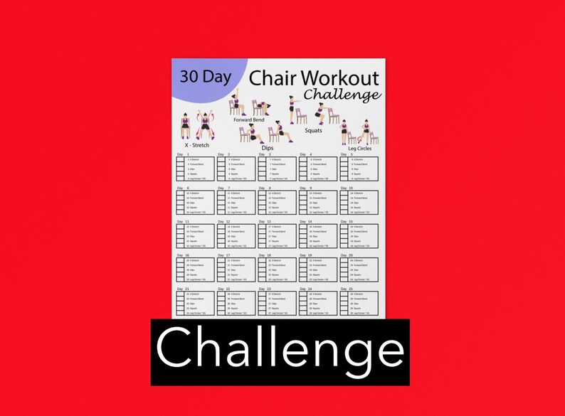 30 Day Chair Workout Challenge Printable | Chair Yoga Guide | Workout ...