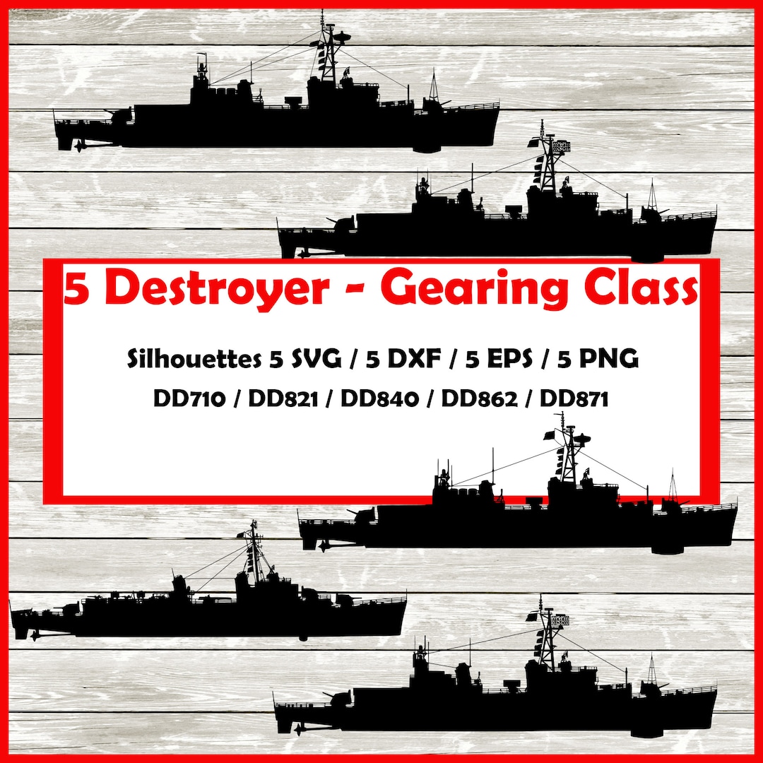 Navy Ship Destroyer - Gearing Class Silhouette Pack - Designs Digital ...