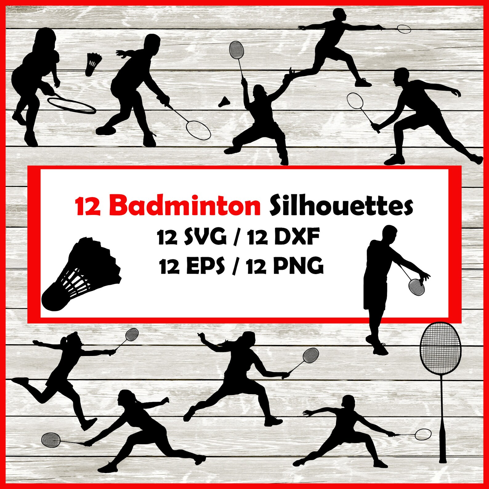 Badminton Silhouette Pack - 12 Badminton Player Designs Digital ...