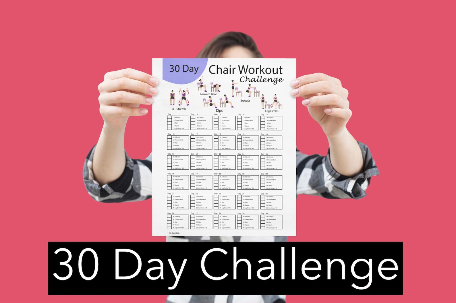 30 Day Chair Workout Challenge Printable | Chair Yoga Guide | Workout ...