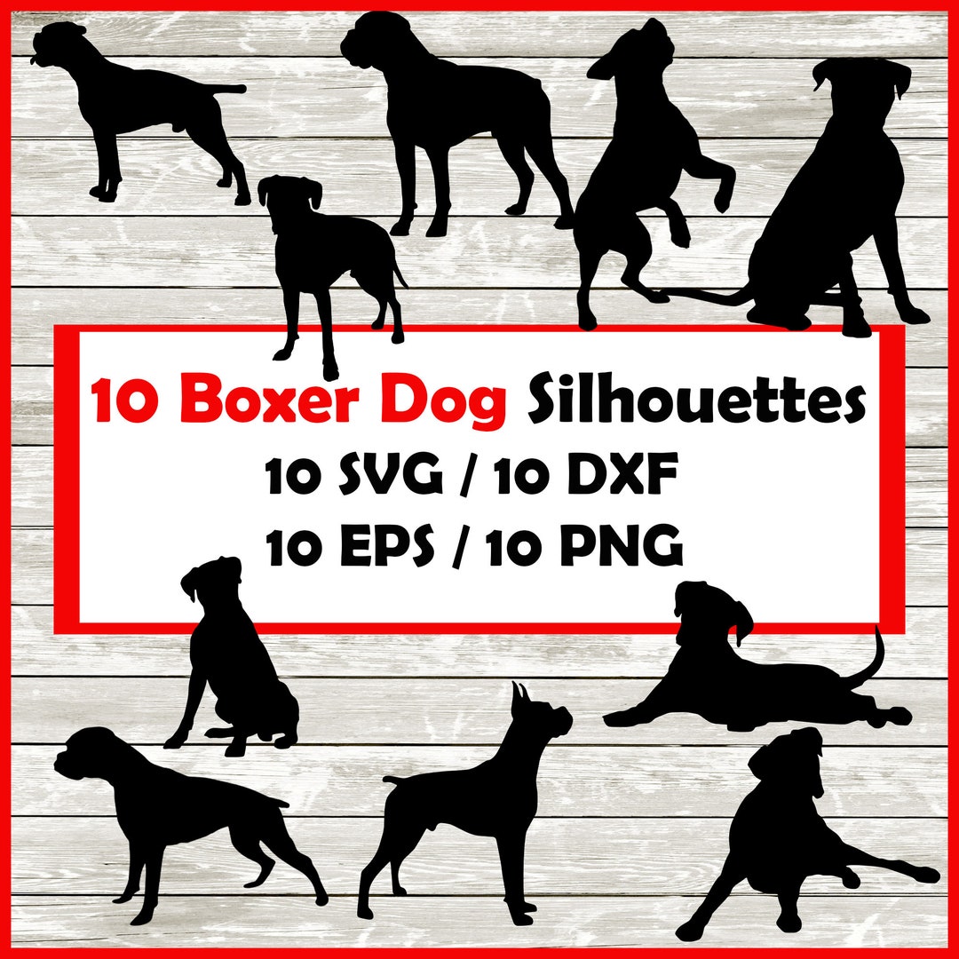 Boxer Dog Silhouette Pack - 10 Boxer Dog Designs Digital Download |10 ...