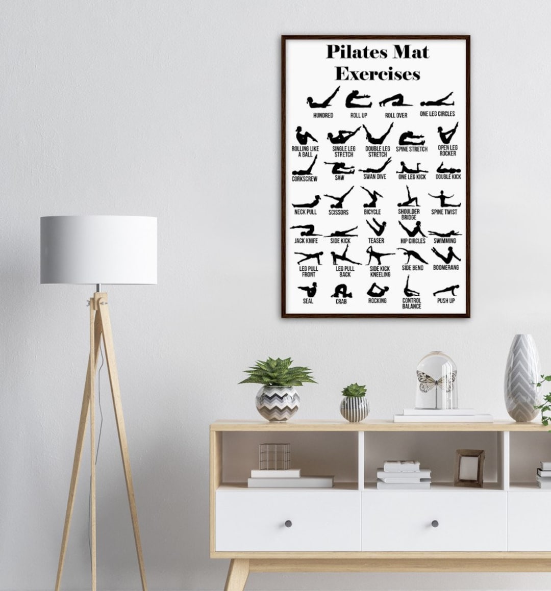34 Pilates Mat Exercises Premium Matte Paper Wooden Framed Contology ...