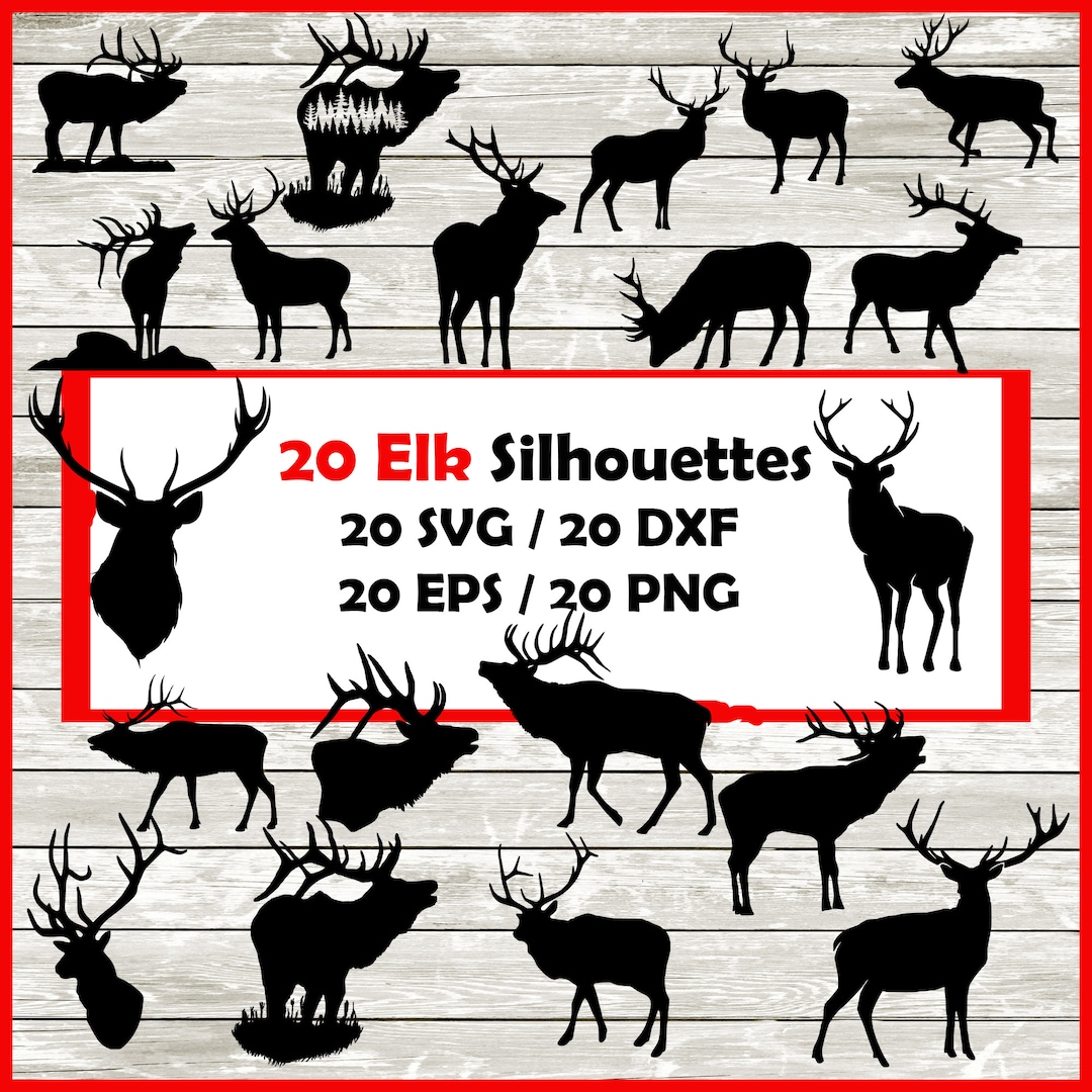 Elk Silhouette Pack - 20 Designs | Digital Download | 20 Png , SVG ...