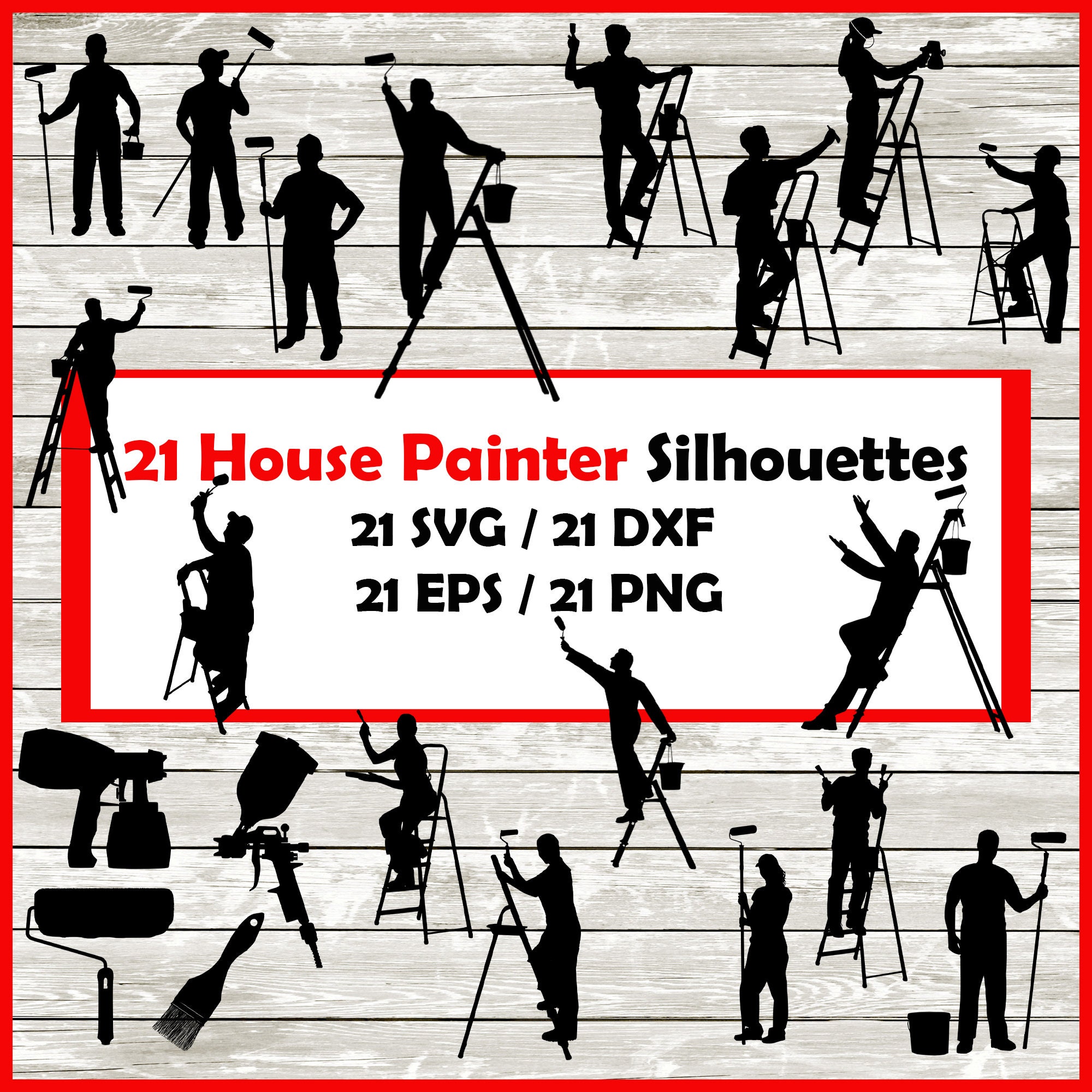House Painter Silhouette Pack 21 Decorator Designs Digital Download 21 ...