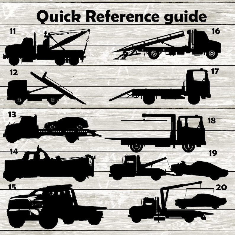 Tow Truck Silhouette Pack - 20 Designs | Digital Download | 20 Png ,SVG ...