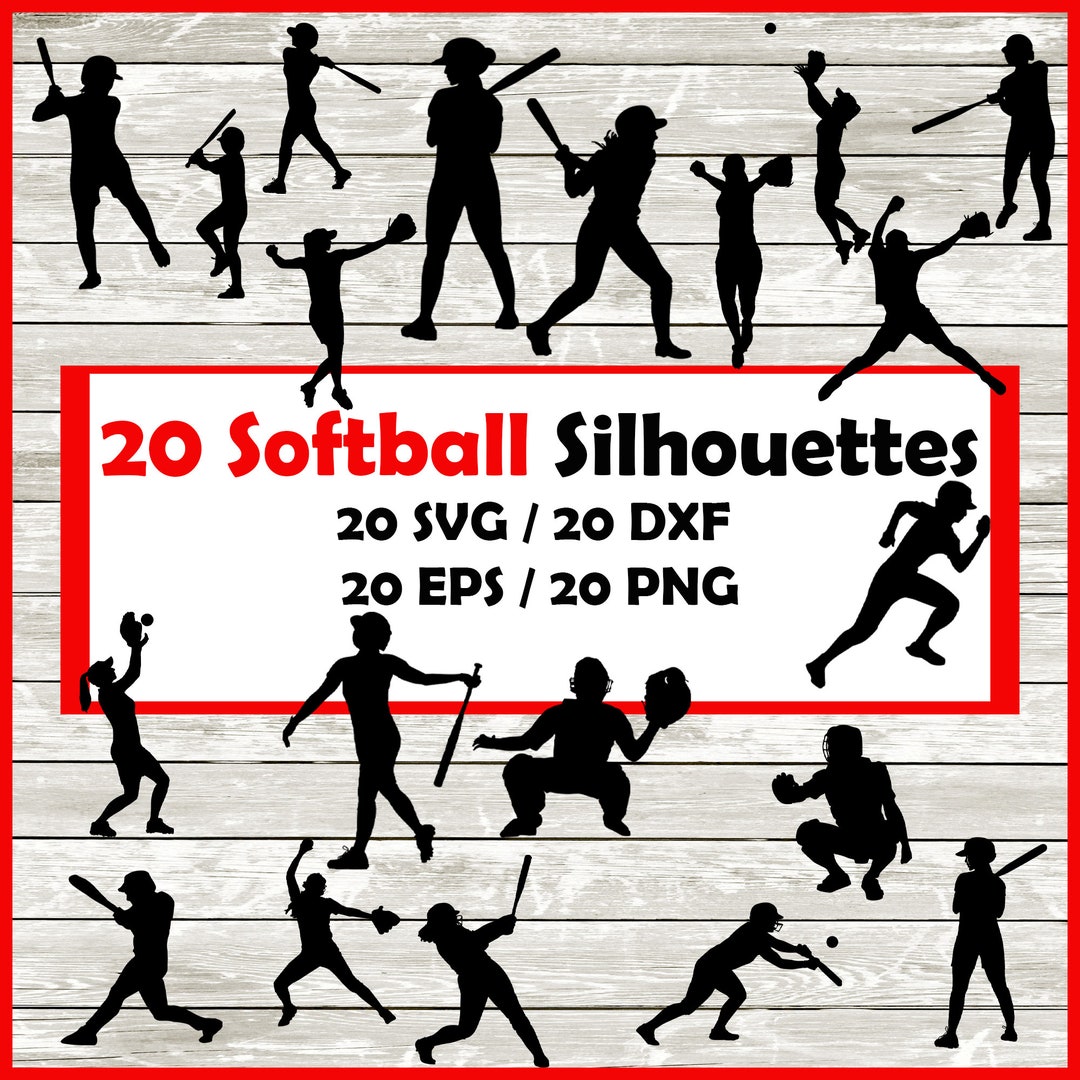 Softball Silhouette Pack - 20 Women Baseball Designs Digital Download ...