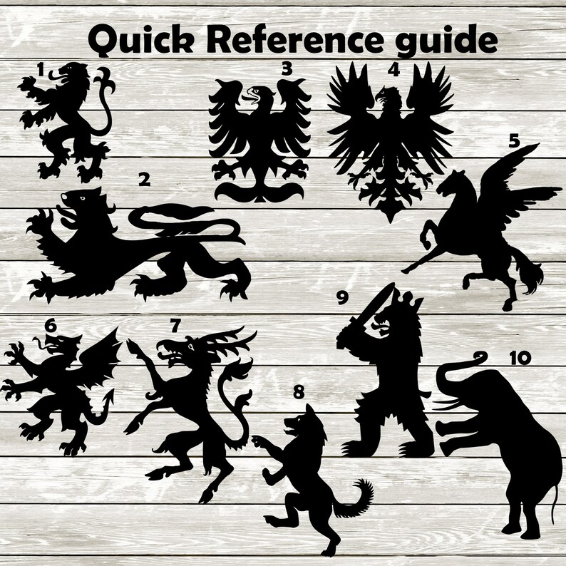 Heraldic Silhouette Pack - 10 Heraldry Designs Digital Download |10 Png ...