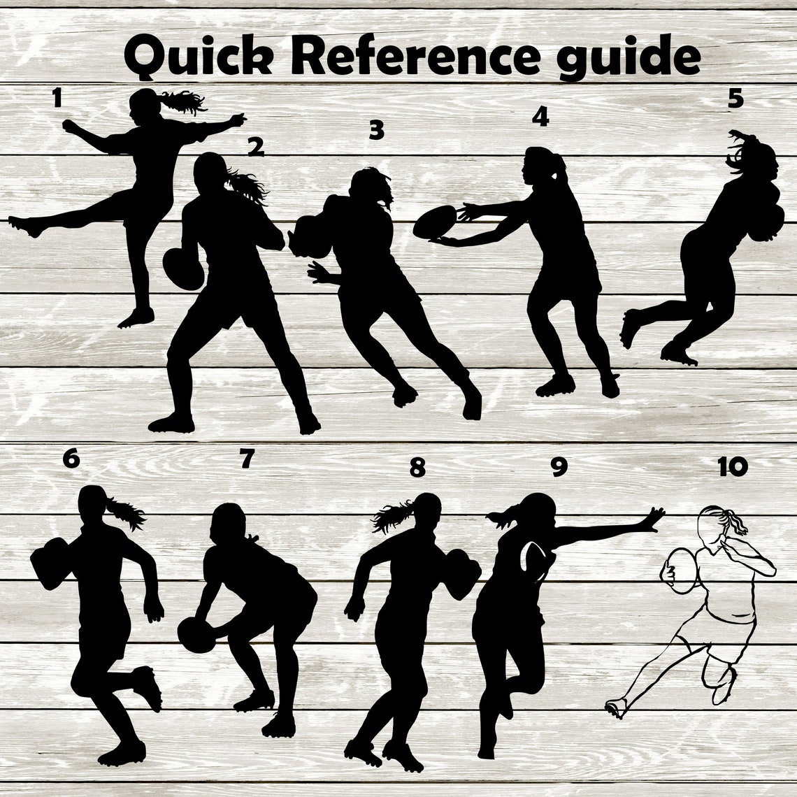 Rugby Women Silhouette Pack - 20 Women Rugby Player Designs Digital ...