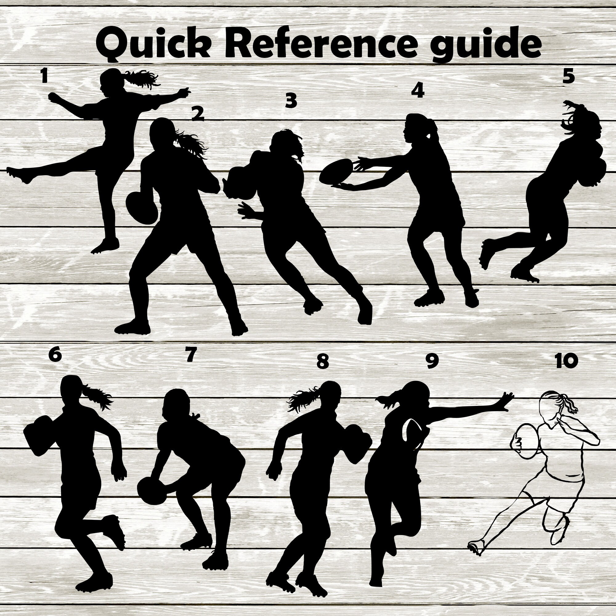 Rugby Women Silhouette Pack - 20 Women Rugby Player Designs Digital ...