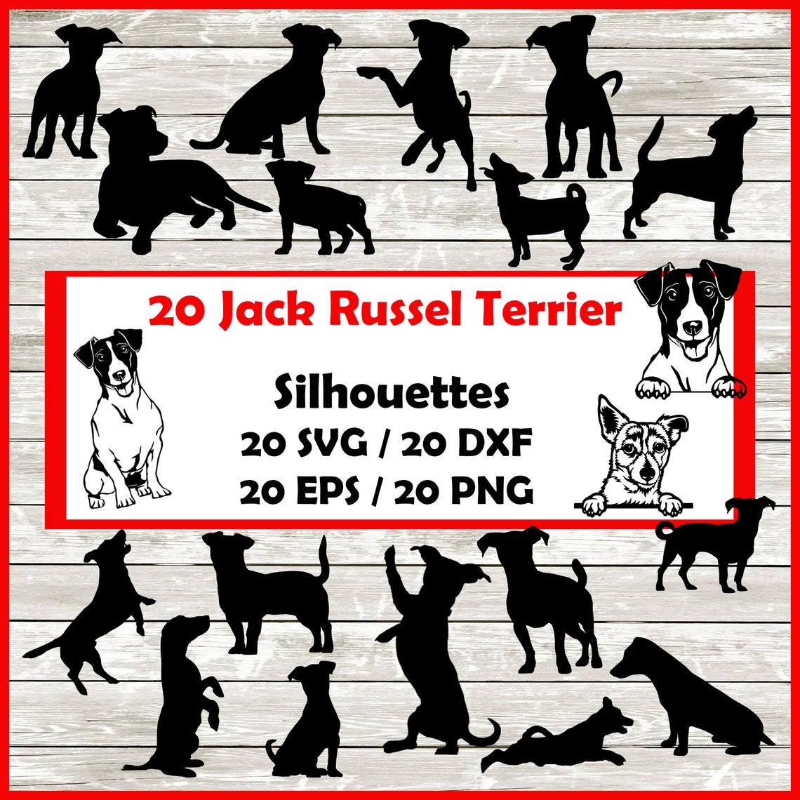 Jack Russel Terrier Silhouette Pack 20 Designs Digital - Etsy