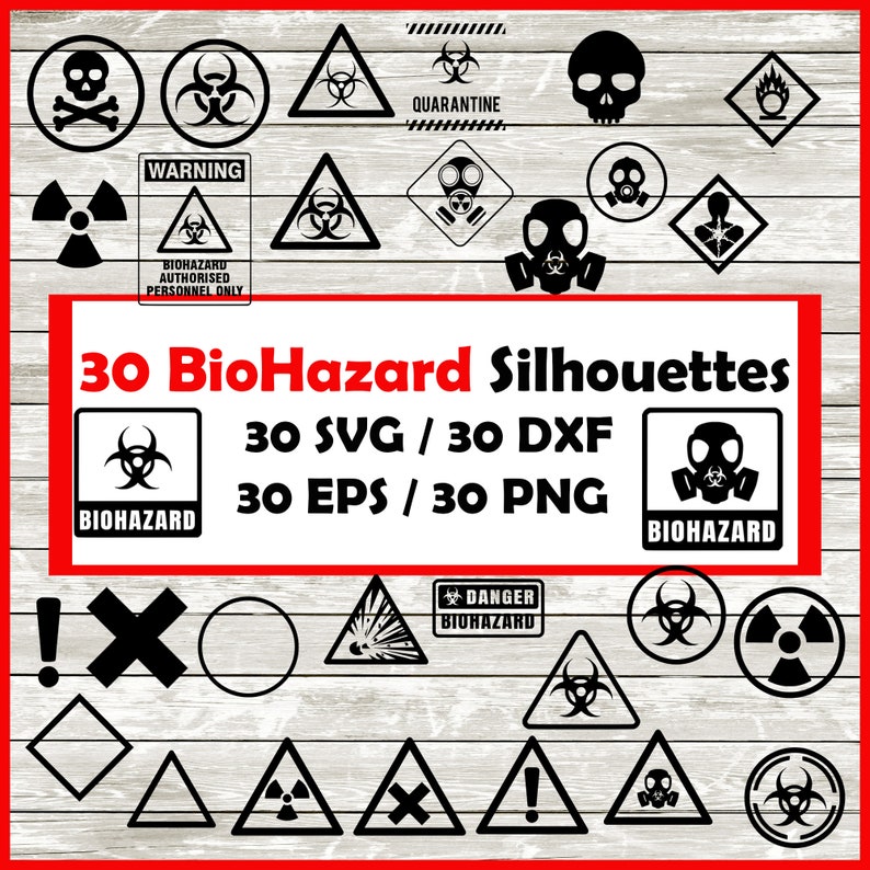 Biohazard Silhouette Pack 30 Hazard Designs Digital Download Png , SVG ...
