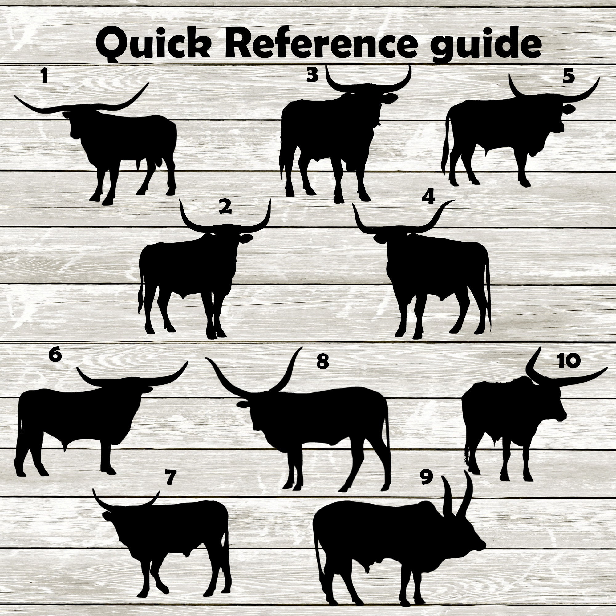 Longhorn Silhouette Pack - 10 Designs | Digital Download 10 Png , SVG ...